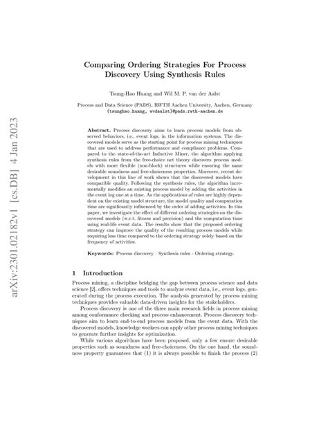Comparing Ordering Strategies For Process Discovery Using Synthesis