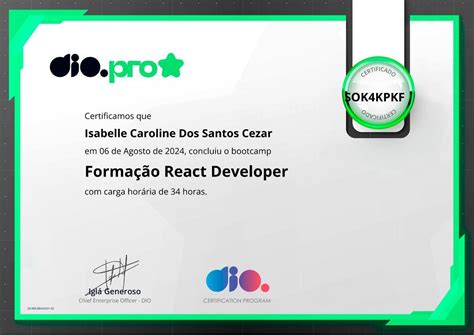 Gostaria De Compartilhar Que Recebi Uma Nova Certificação Formação React Developer Isabelle