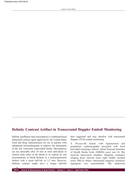 Pdf Definity Contrast Artifact In Transcranial Doppler Emboli Monitoring