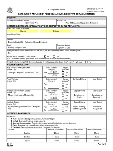 Application Form Usaid Project Management Specialist Pdf United