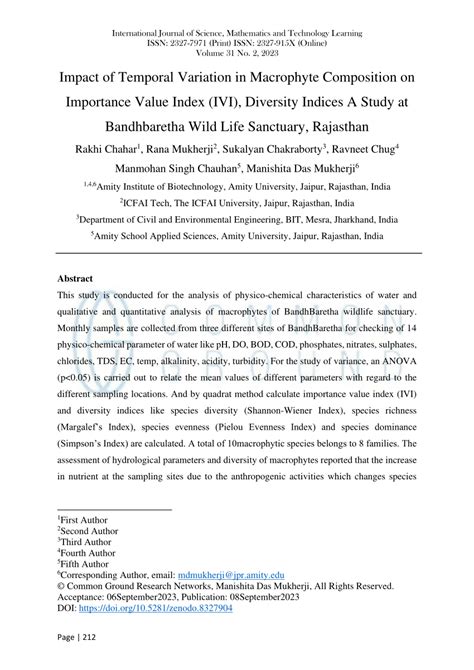 Pdf Impact Of Temporal Variation In Macrophyte Composition On