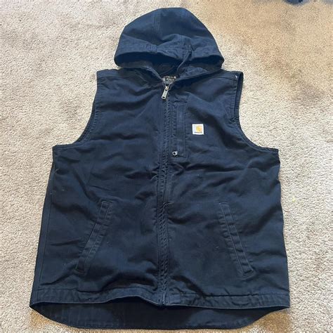 Carhartt Hooded Vest Mens Large Tall Black Canvas Depop