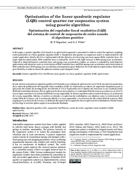 Optimization Of The Linear Quadratic Regulator Lqr Control Quarter Car Suspension System Using