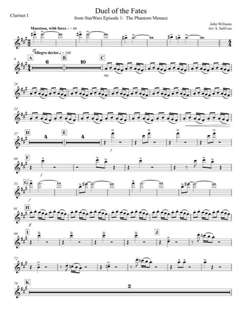 Duel Of The Fates Clarinet Choir Clarinet Sheet Music Fate