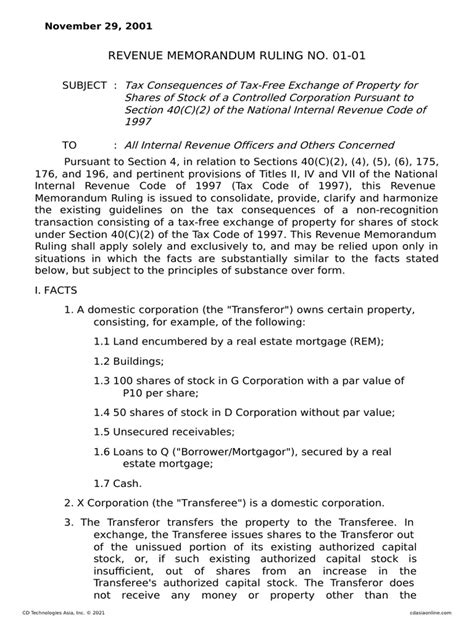 Module 5 Revenue Memorandum Ruling No 01 01 Tax Consequences Of Tax