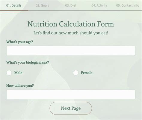 Nutrition Calculation Form Template 123formbuilder