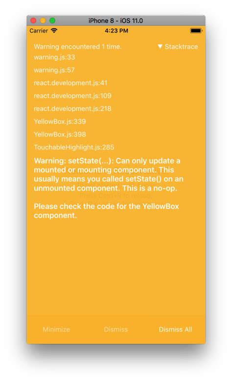 cannot dismiss warnings due to setstate being called on unmounted