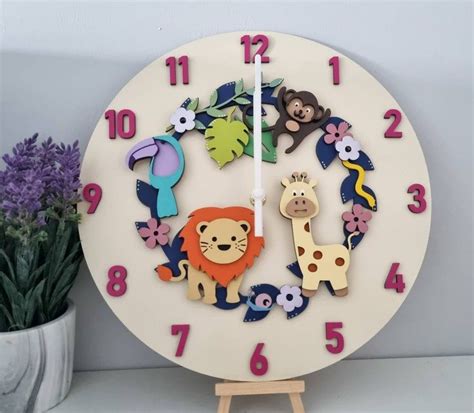 Clock Jungle Safari Animals Clock Monkey Lion And Giraffe Bedroom