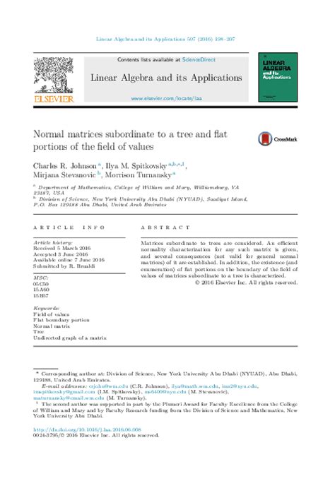 Pdf Normal Matrices Subordinate To A Tree And Flat Portions Of The