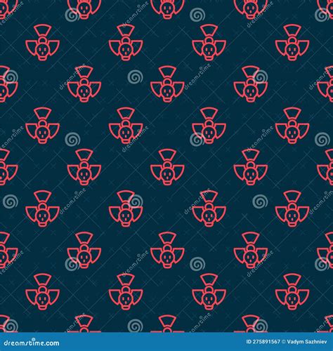 Red Line Radioactive Icon Isolated Seamless Pattern On Black Background