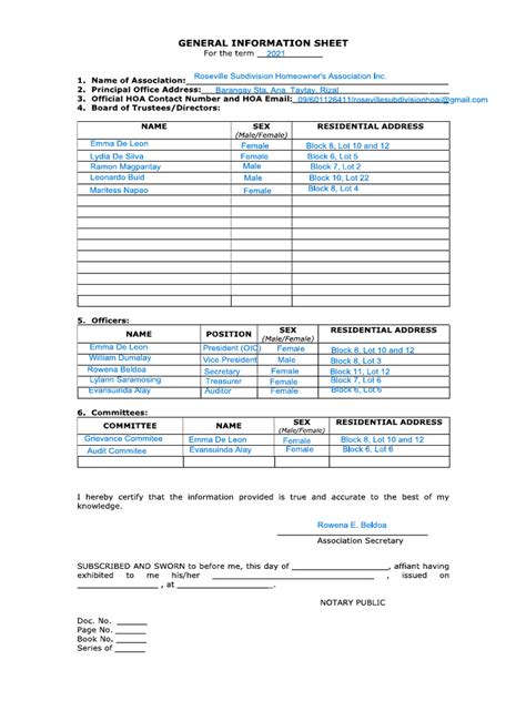 General Information Sheet2021 Pdf