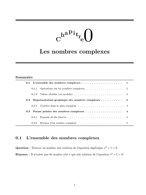 Chapiter 0 Rappel Sur Les Nombres Complex 1 Pdf Nombre Complexe