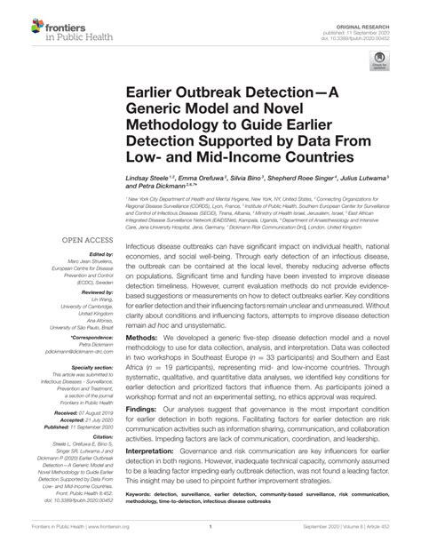 Pdf Earlier Outbreak Detection—a Generic Model And Novel Methodology