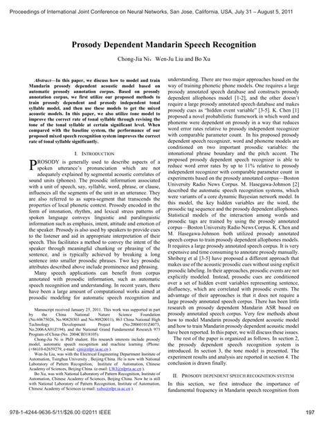 Pdf Prosody Dependent Mandarin Speech Recognition