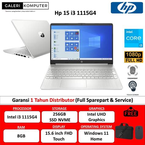 Jual Laptop Slim HP 15 Intel I3 1115G4 8GB 256GB SSD FHD Touchscreen Windows 11 Shopee Indonesia