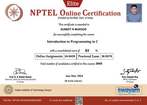 Sumeet Murgod On Linkedin Nptel Programming Cprogramming Iitkanpur Certification