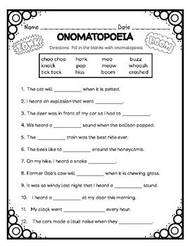Onomatopoeia Worksheets Grade 4