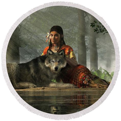 Native American Woman And Wolf Jigsaw Puzzle By Daniel Eskridge