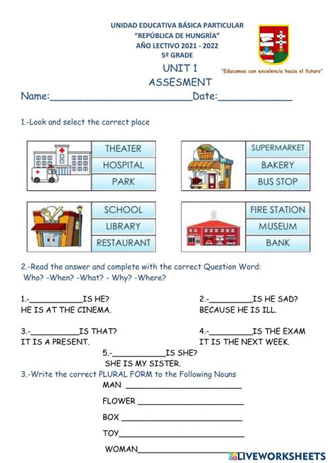 Assesment Unit 1 5º Grade Worksheet Live Worksheets