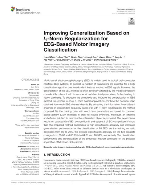 Pdf Improving Generalization Based On L1 Norm Regularization For Eeg Based Motor Imagery