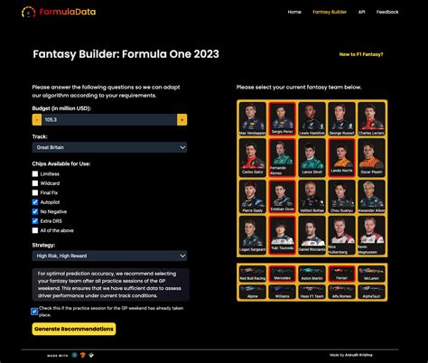 Github Anirudhk33formuladata A Comprehensive Application Designed To Help Users Assemble The