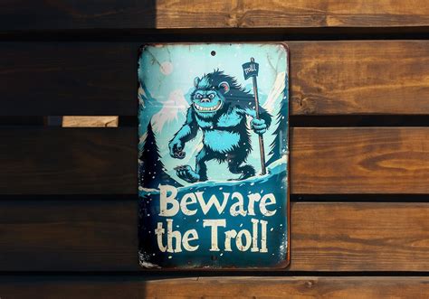 Nordic Folklore Metal Sign Beware The Troll Retro Illustrations