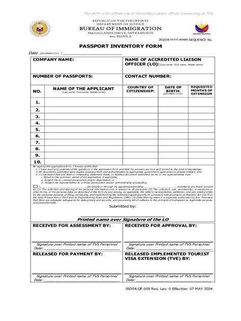 Fillable Online Passport Inventory Form Fax Email Print Pdffiller