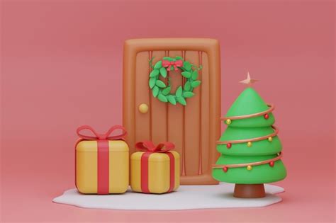 Premium Photo Christmas Tree Isoled Red Backgorund 3d Rendering