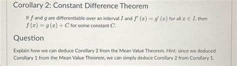 Solved Corollary 2 Constant Difference Theorem If F And G