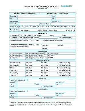 Standing Order Request Form Blank Fillable Template Fill Out Print