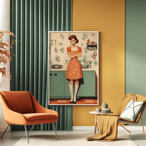 Midcentury Modern Housewife Kitchen Poster 5 Cottagecore Wall Art Mid