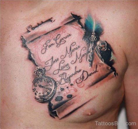 Clock And Wording Tattoo On Chest Tattoos Designs