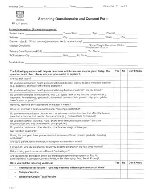 Flu Riteaid Questionnaire And Cosent Pdf