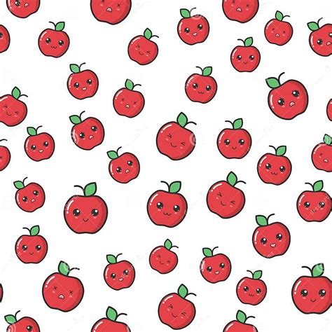 Kawaii Seamless Pattern Kawaii Apple With Cute Black Eyes Stock Vector Illustration Of Kawaii