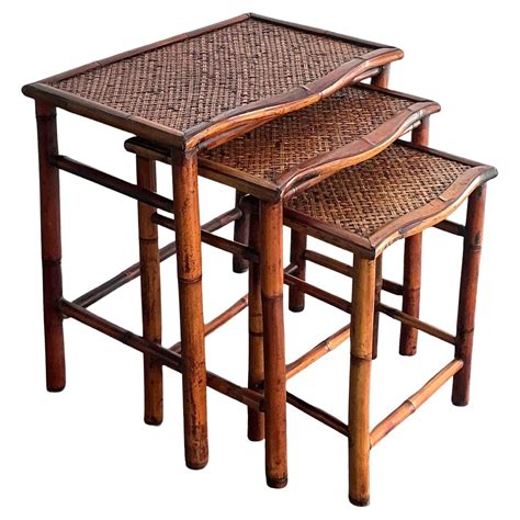 1960s French Rattan Nesting Tables Set Of 3 For Sale At 1stdibs
