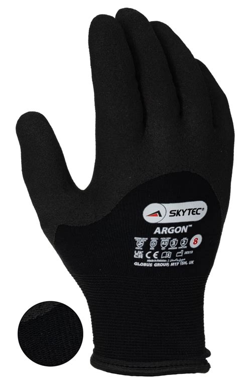 Sky082 Skytec Skytec Argon Black Nylon Thermal Work Gloves Size 8 Nitrile Coating 877 7569