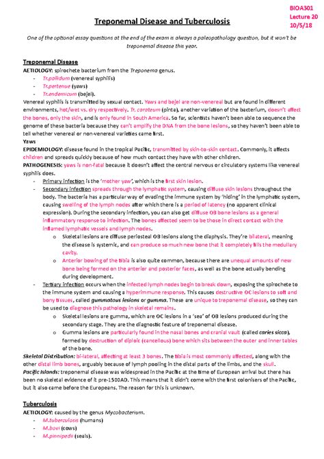 Lecture 20 Treponemal Disease And Tuberculosis Treponemal Disease