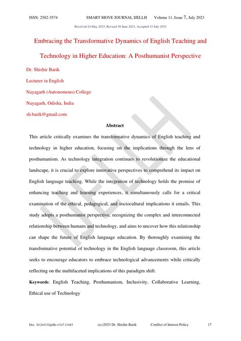 Pdf Embracing The Transformative Dynamics Of English Teaching And Technology In Higher