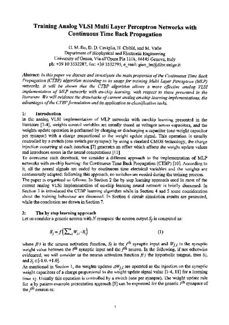 Pdf Training Analog Vlsi Multi Layer Perceptron Networks With Continuous Time Back Propagation