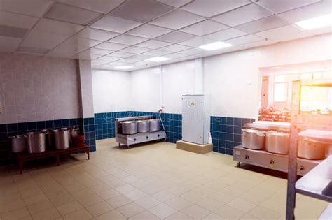Industrial Kitchen In A School Restaurant With Professional Equipment