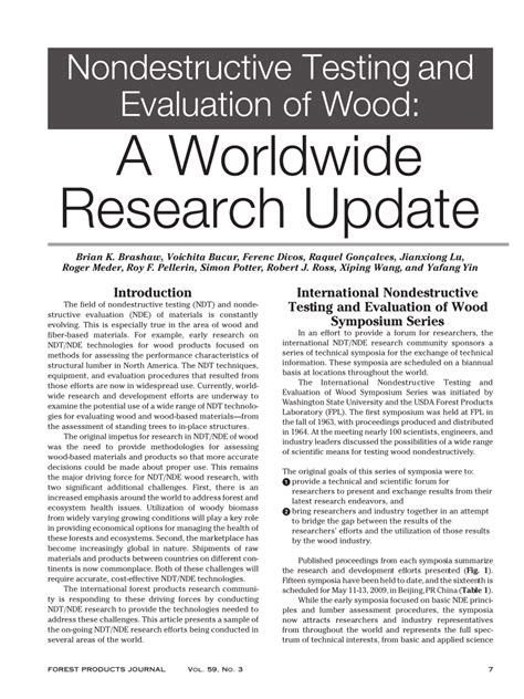Pdf Nondestructive Testing And Evaluation Of Wood A Worldwide Research Update