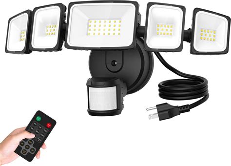 Abovizo 55w Led Flood Light Outdoor Motion Sensor With Plug 5000lm Led