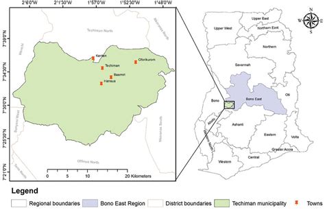A Map Of The Techiman Municipality Showing The Communities Where The Download Scientific