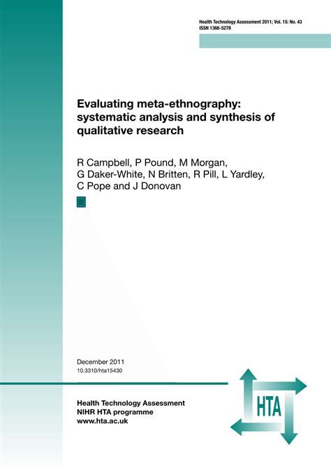 Pdf Evaluating Meta Ethnography Systematic Analysis And Synthesis Of Qualitative Research