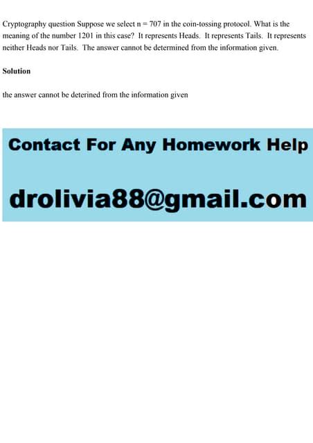 Cryptography Question Suppose We Select N 707 In The Coin Tossing Pdf