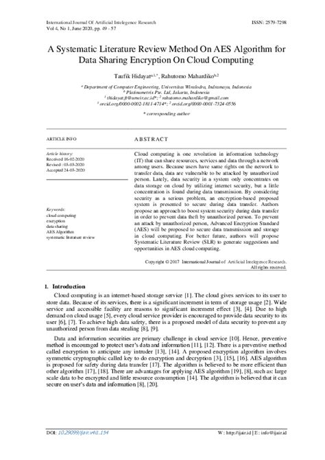 Pdf A Systematic Literature Review Method On Aes Algorithm For Data