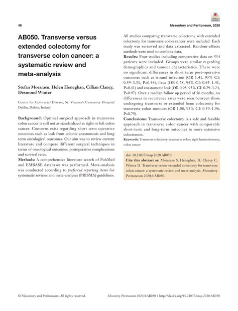 Pdf Ab050 Transverse Versus Extended Colectomy For Transverse Colon