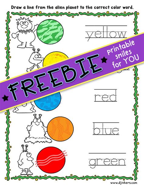 Alien Color Worksheet Printable Freebie