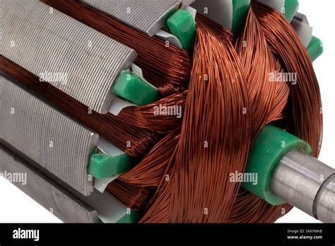 Electric Dc Motor Rotors With Copper Commutator And Coil Wire Winding Isolated On White