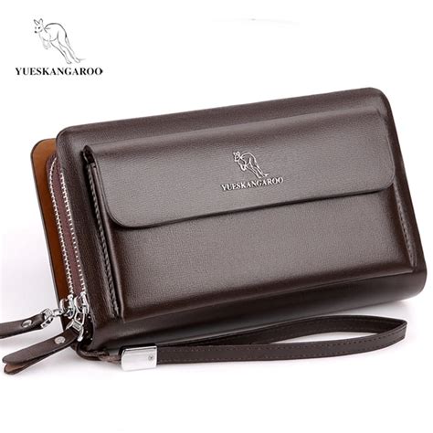 Yueskangaroo Mens Double Zipper Leather Clutch Bag Stylish Pu Wallet
